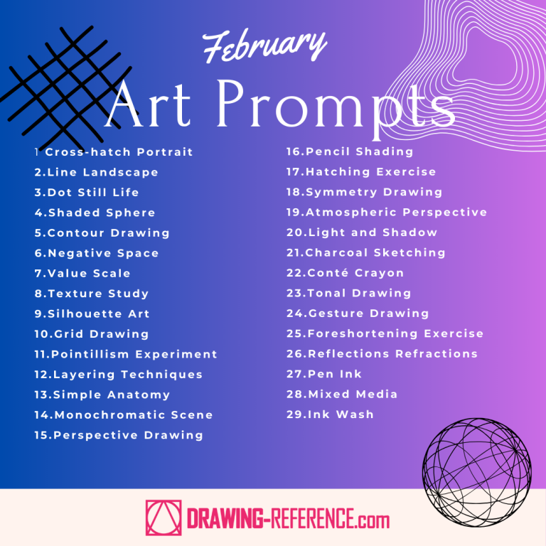 Art Prompts February - PowerUp Your Art Techniques | Drawing-reference.com