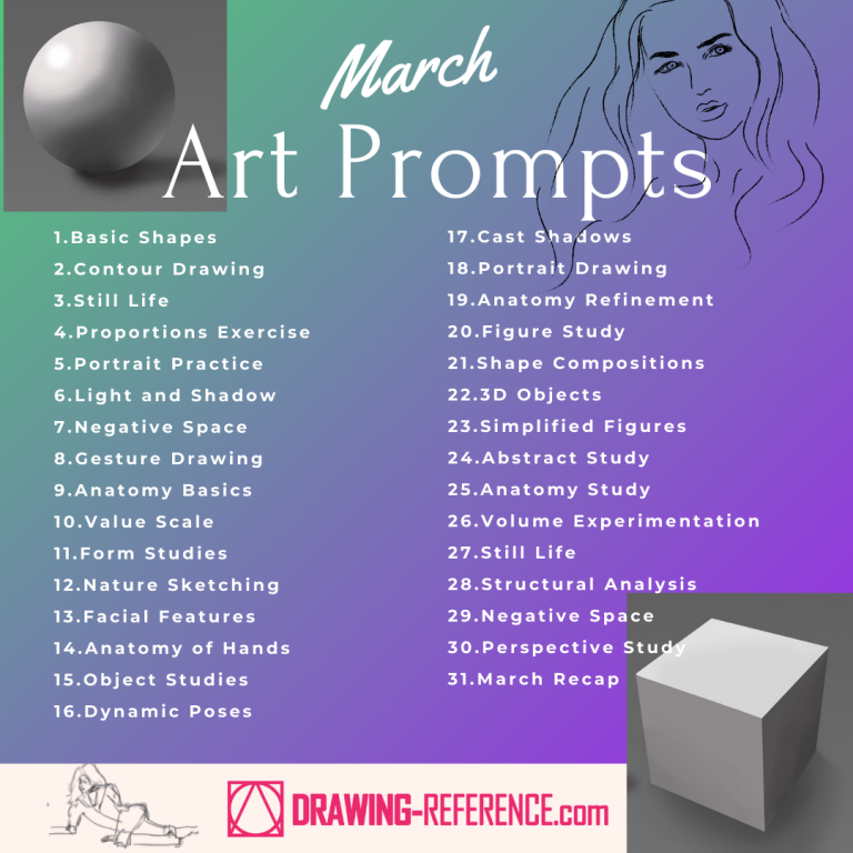 Art Prompts March | Drawing-reference.com